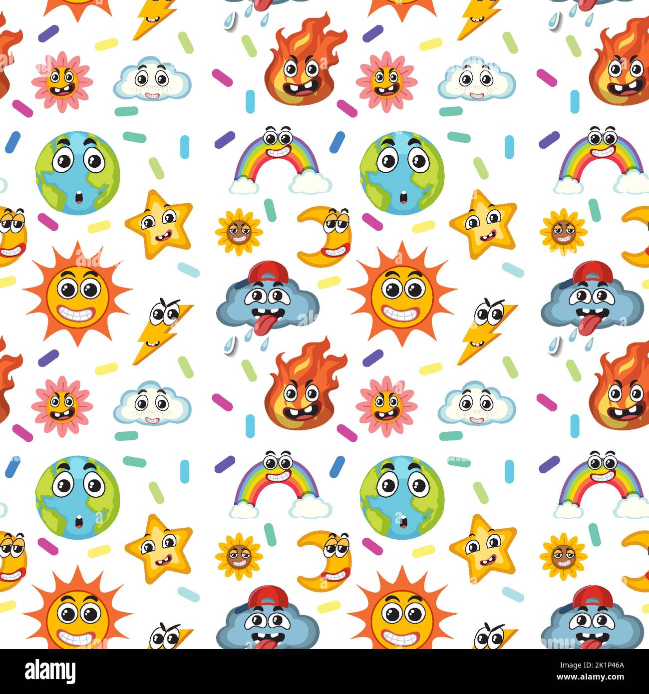 Seamless pattern with cute weather cartoon element illustration Stock ...