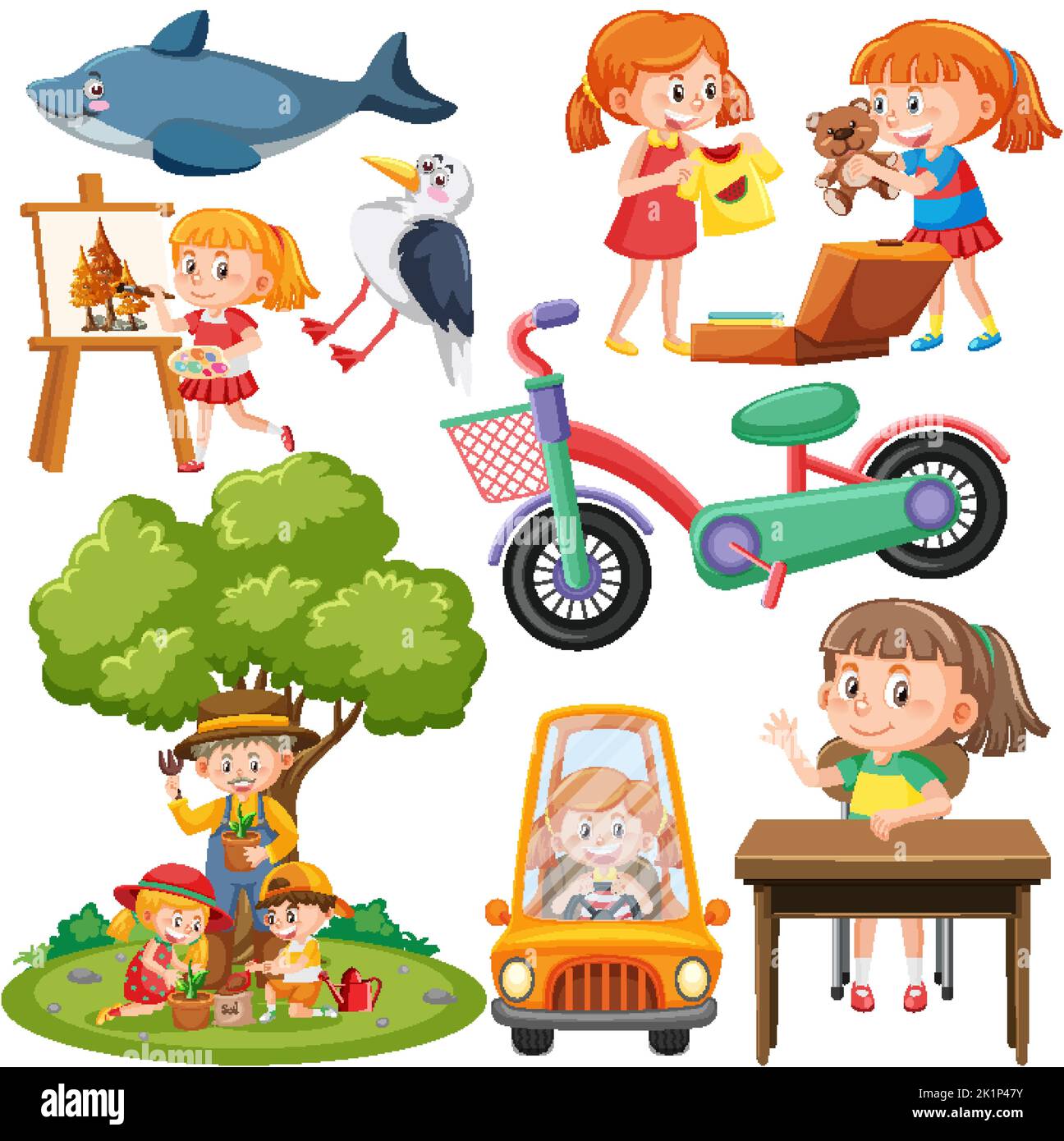 Set of cartoon character and objects illustration Stock Vector Image ...