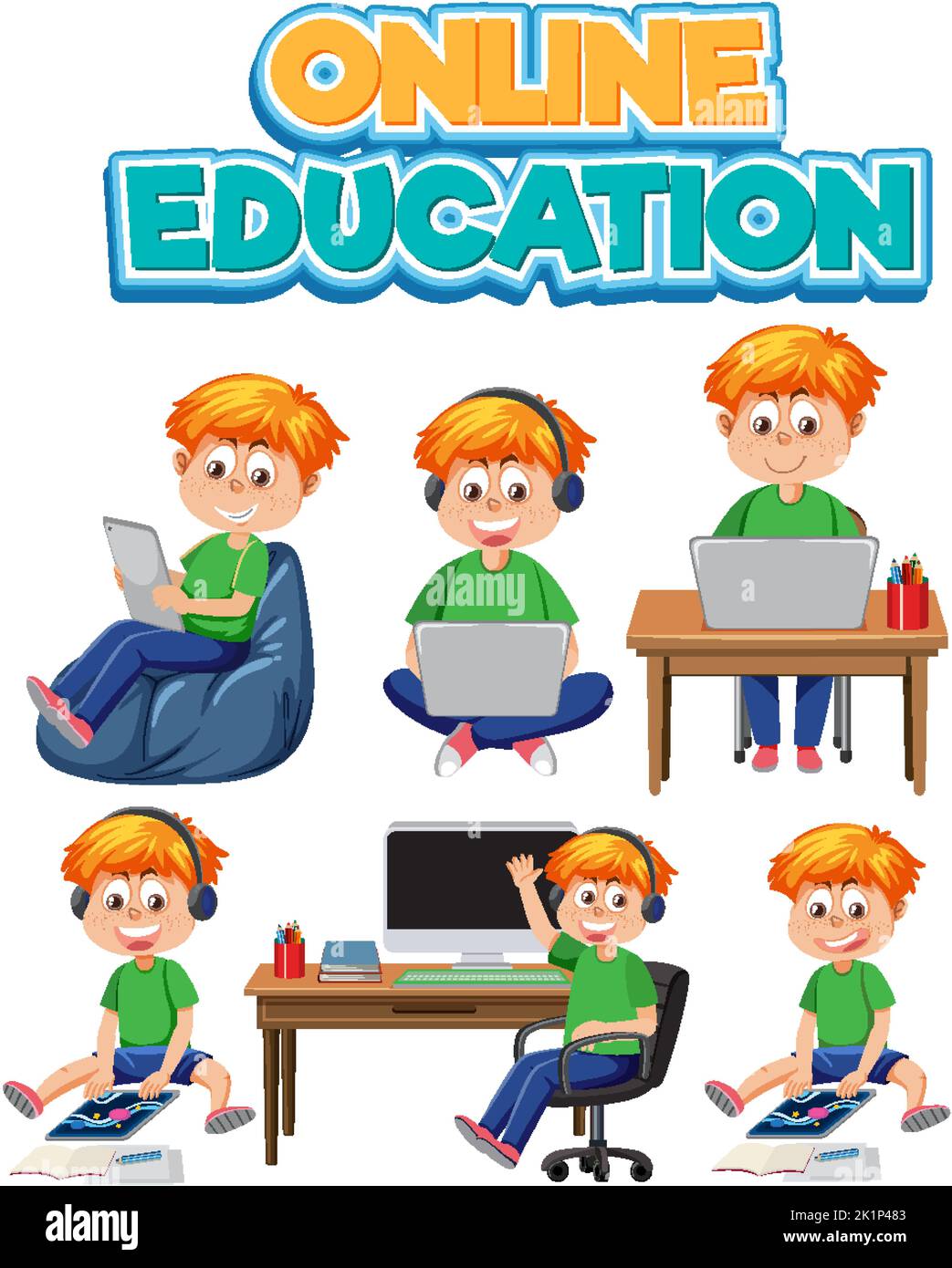 Set of kids using tablet and laptop illustration Stock Vector Image ...