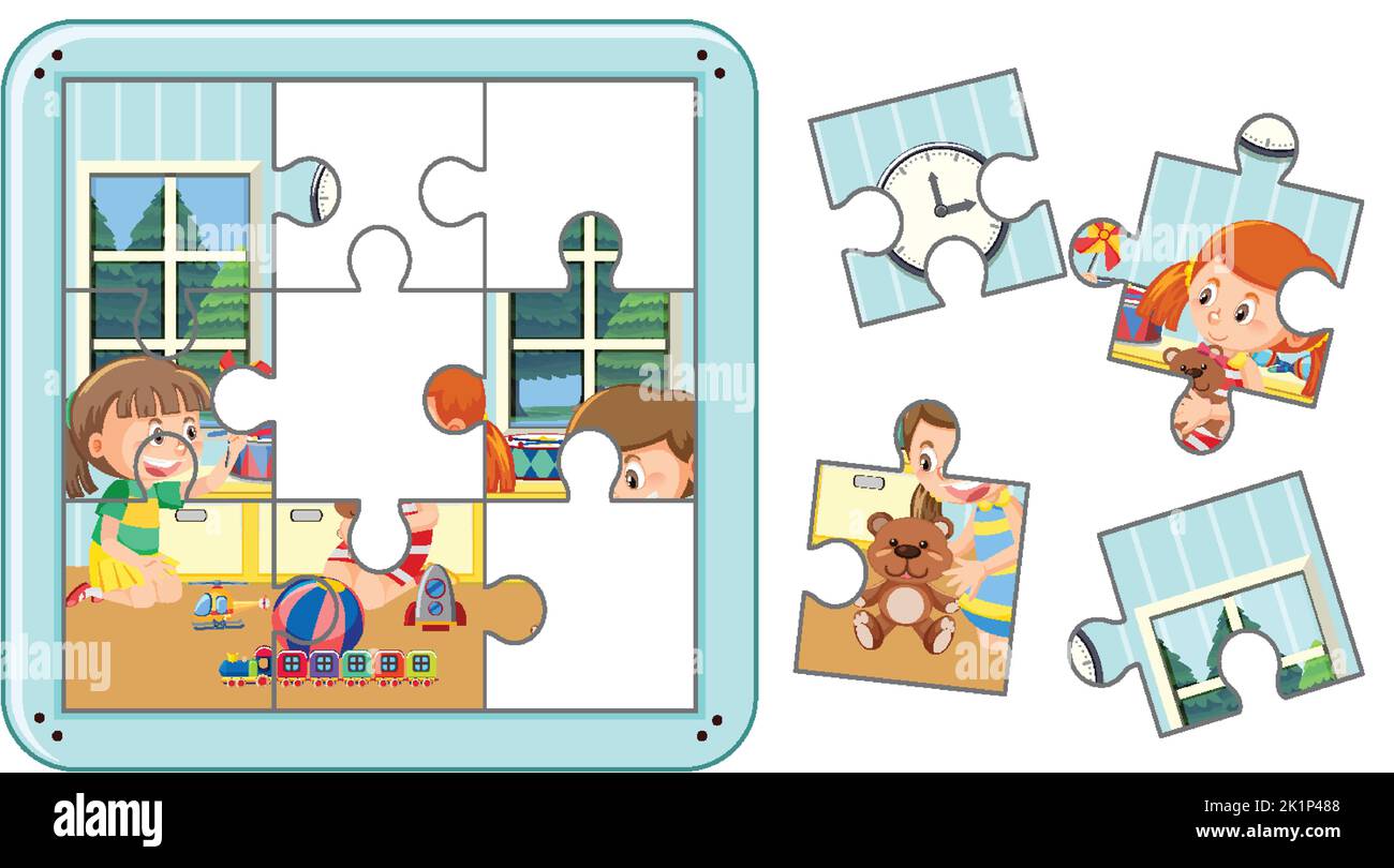 Children Photo Jigsaw Puzzle Game Template illustration Stock Vector ...