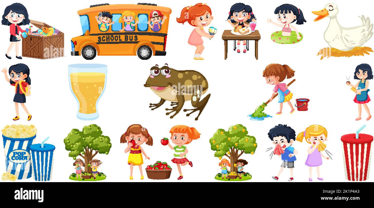 Set of different cute kids and objects illustration Stock Vector Image ...