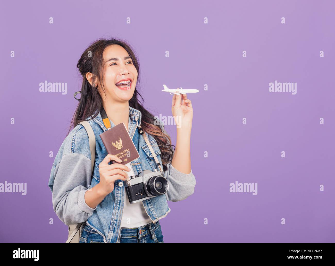 Happy Asian portrait beautiful young woman excited smiling in summer ...
