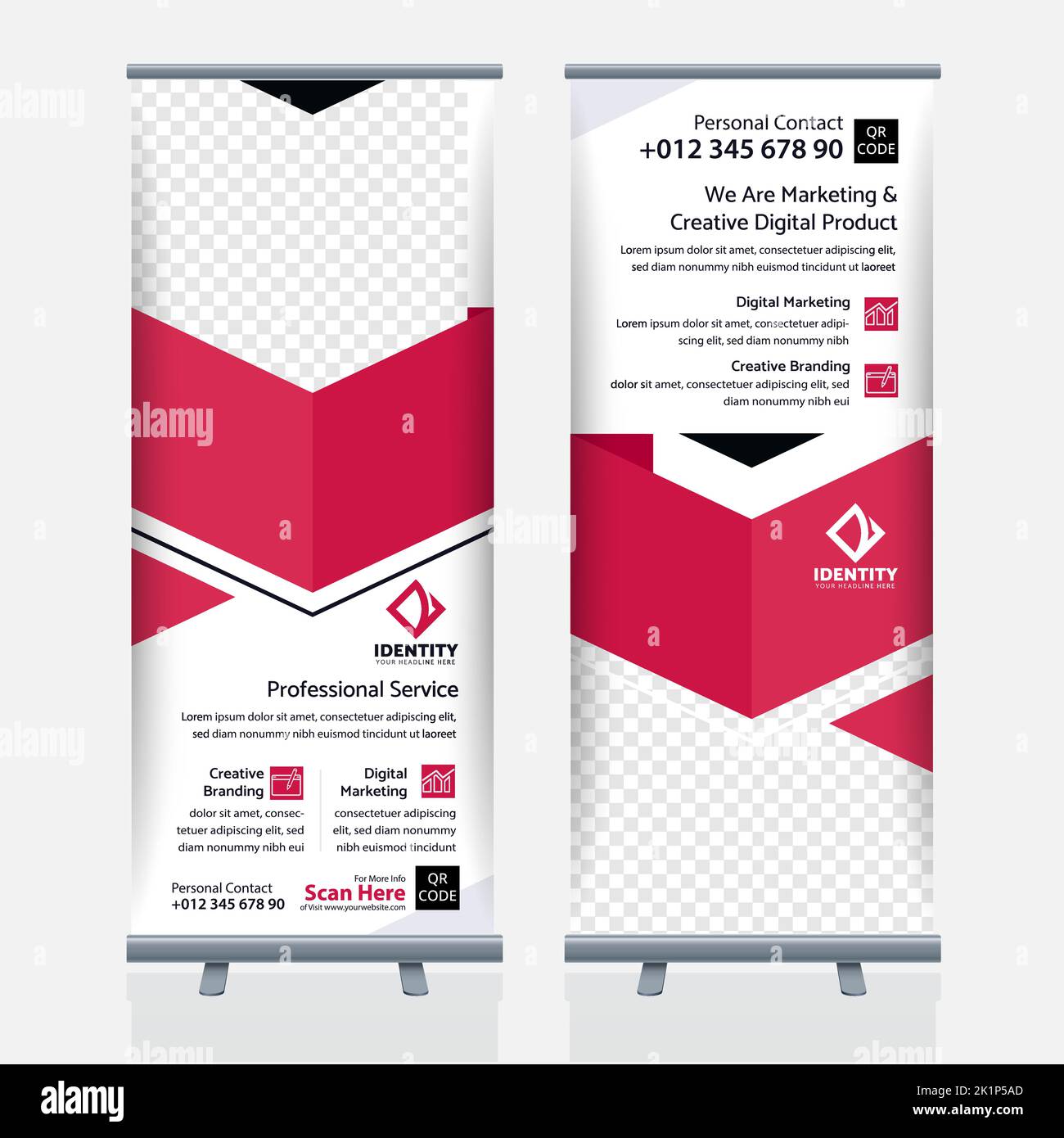 abstract background roll up banner template design red shape visual for ...