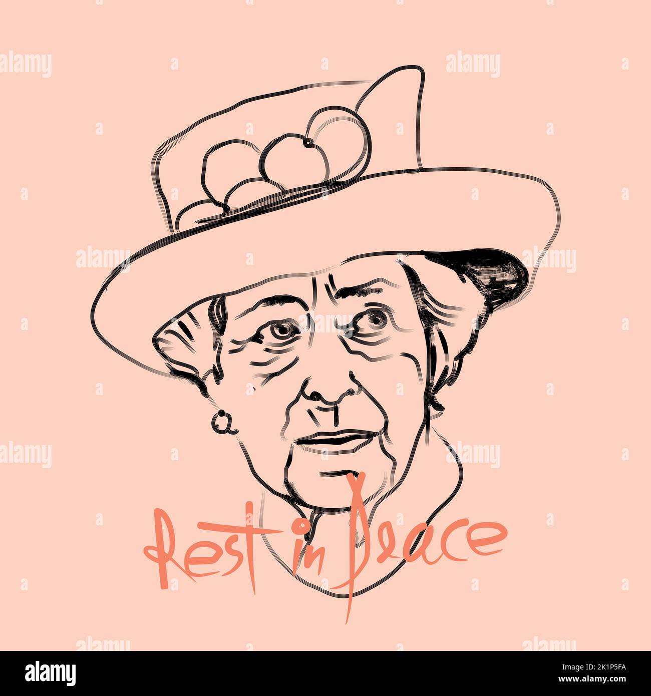British queen Elizabeth hand sketch, rest in peace september 2022 Stock ...