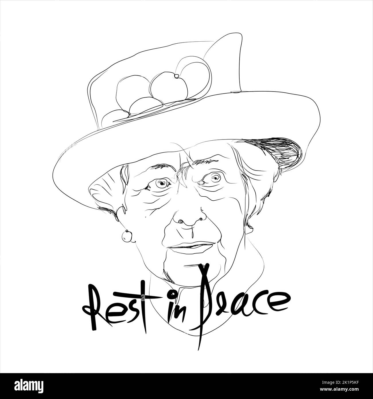 British queen Elizabeth hand sketch, rest in peace september 2022 Stock ...