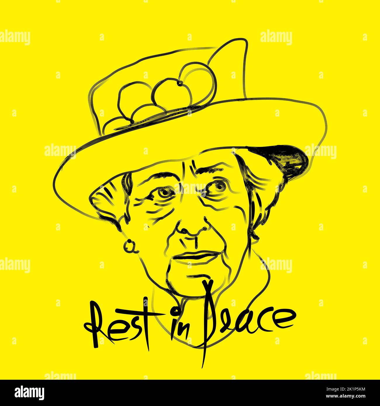 British queen Elizabeth hand sketch, rest in peace september 2022 Stock ...