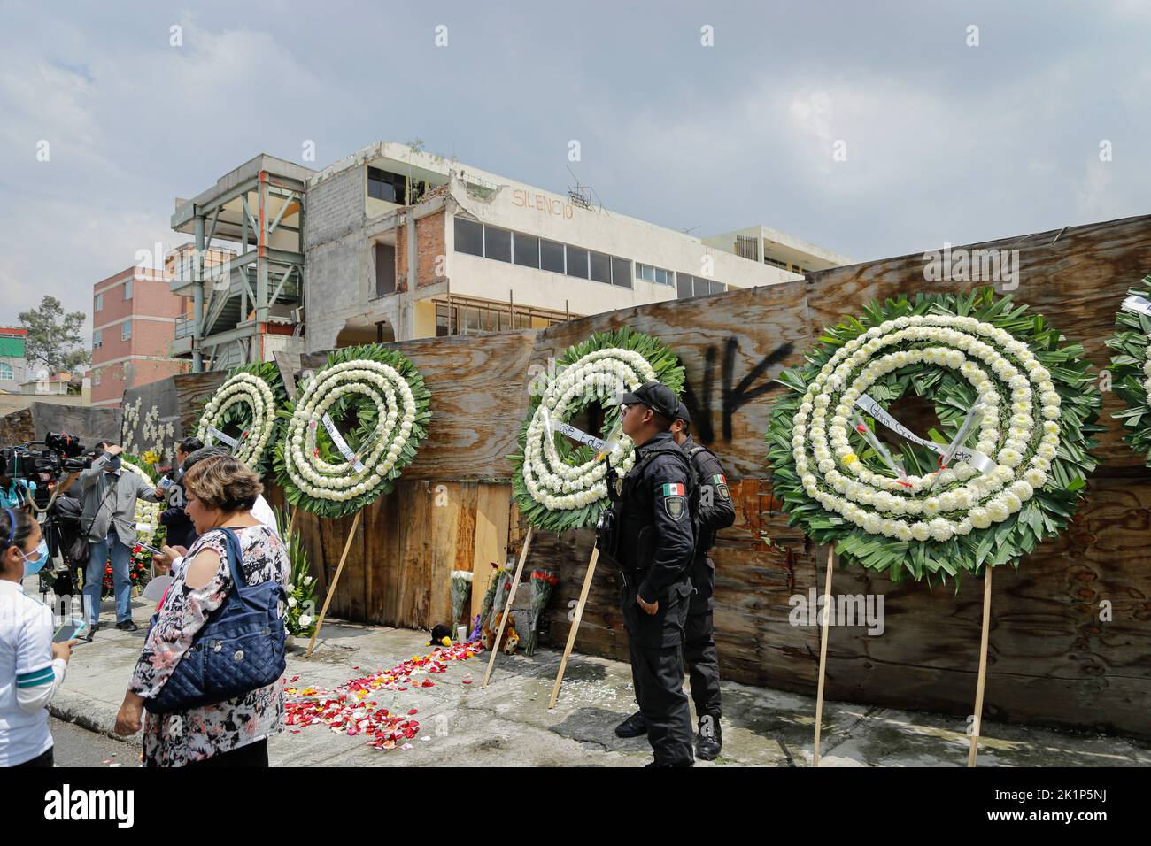 General view of the remains of Rebsamen School during the commemoration ...