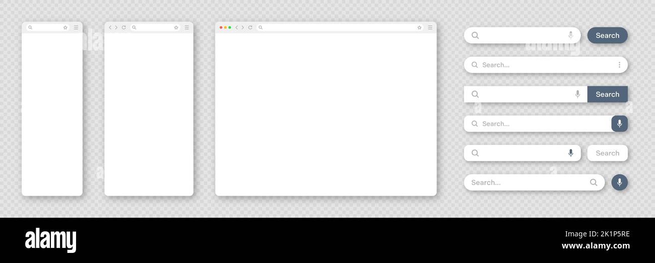 Blank internet browser window with various search bar templates. Web ...