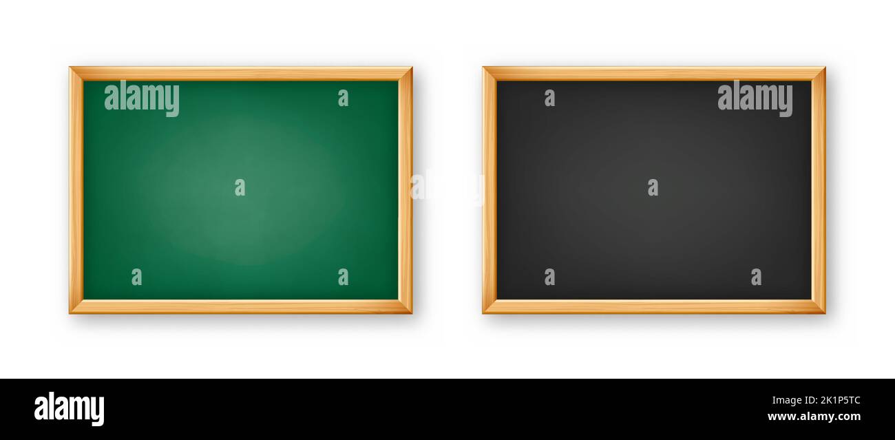 Realistic blank chalkboard in a wooden frame. School blackboard with ...