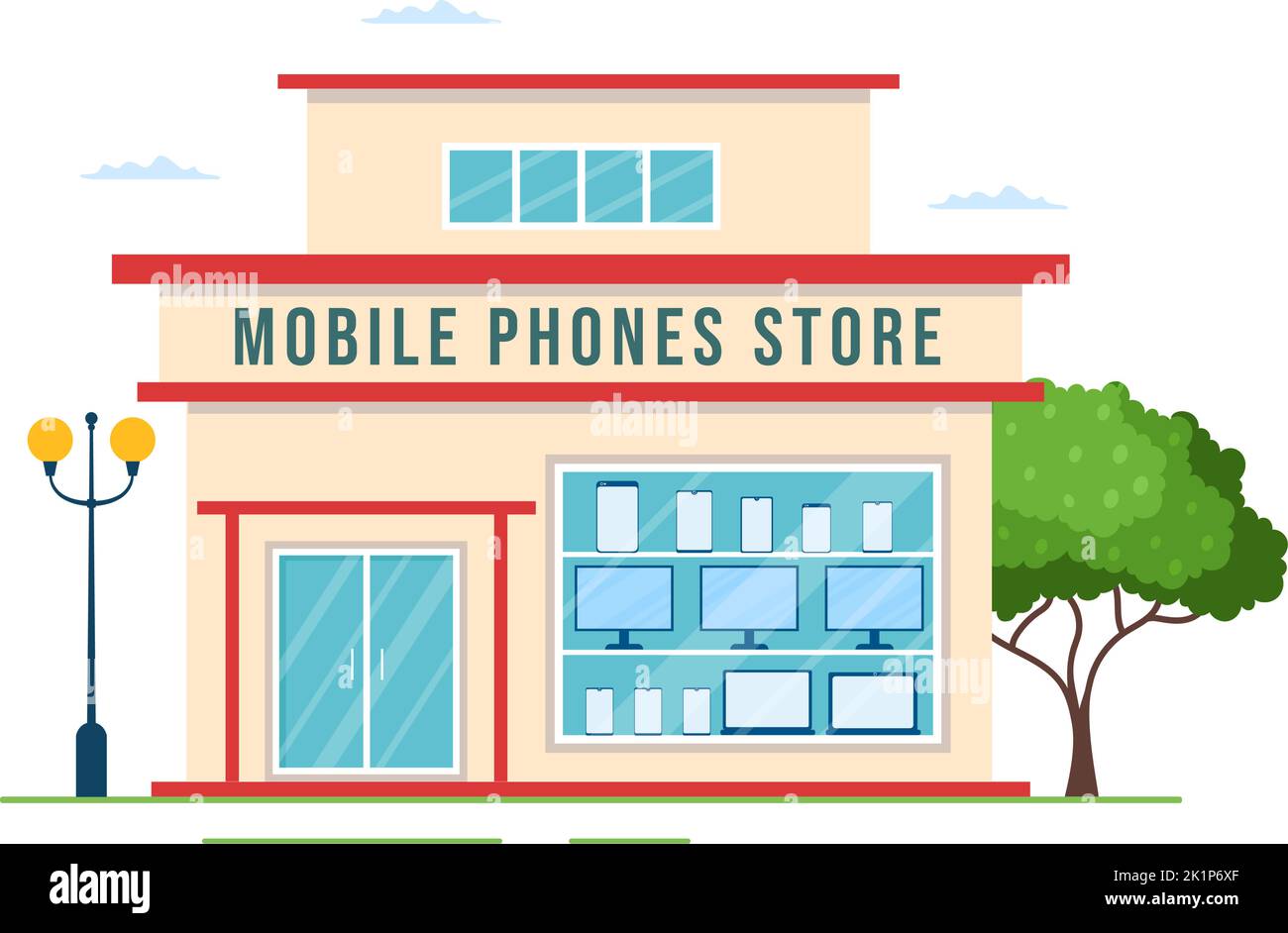 Mobile Phone Store Template Hand Drawn Cartoon Flat Illustration with ...