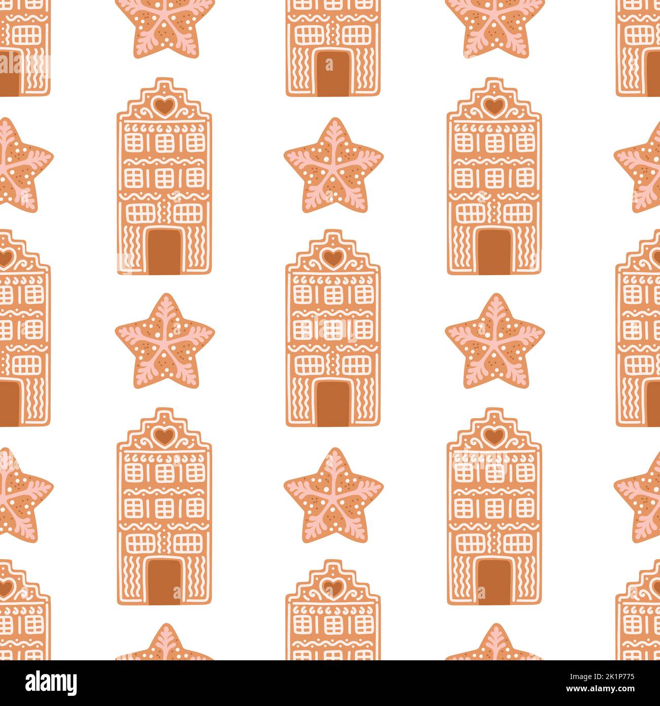 Gingerbread Christmas seamless pattern house cookies isolated on white ...