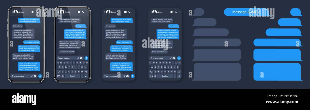 Realistic smartphone with messaging app. SMS text frame. Conversation ...