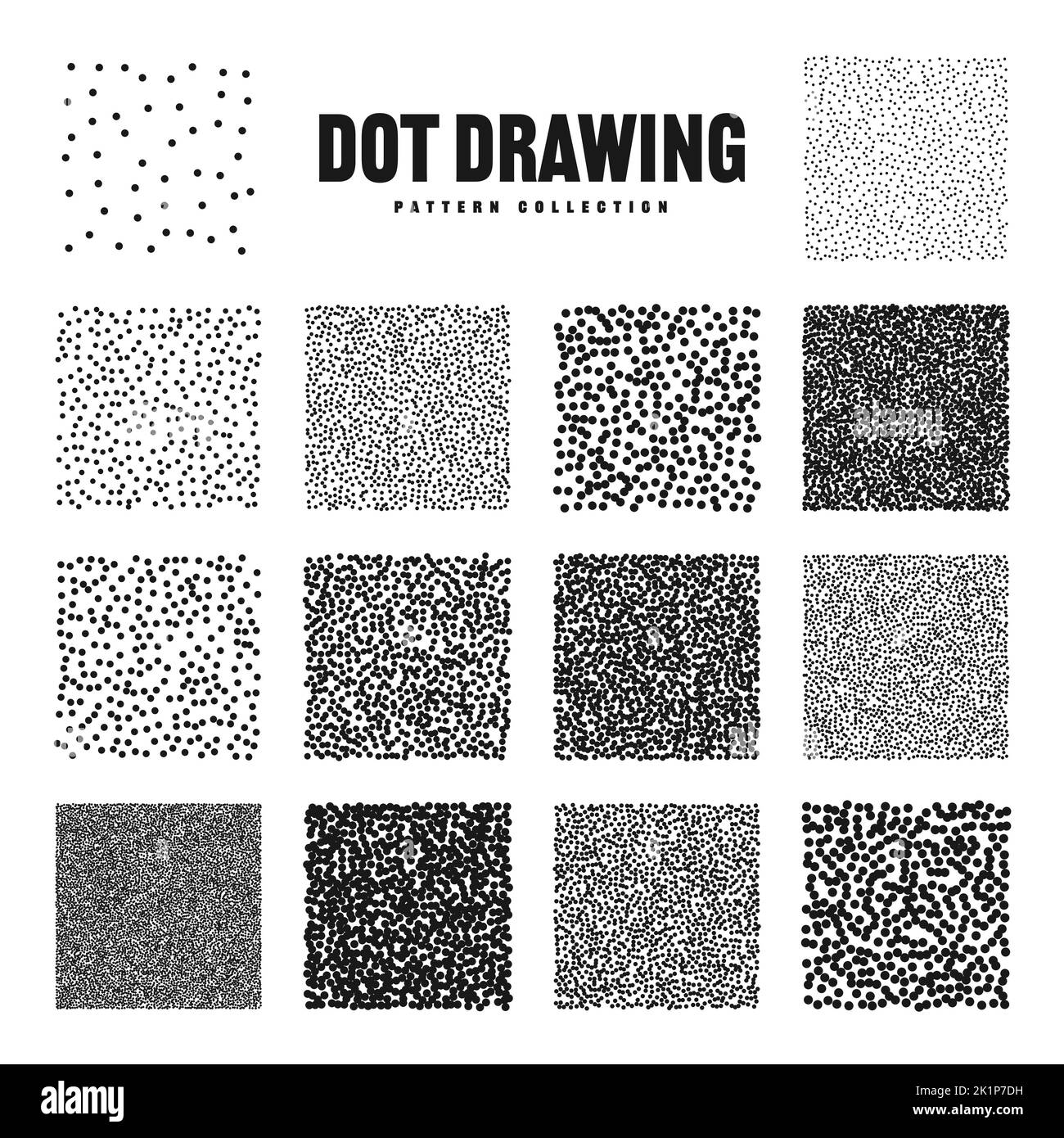 Square shaped dotted objects, stipple elements. Stippling, dotwork ...