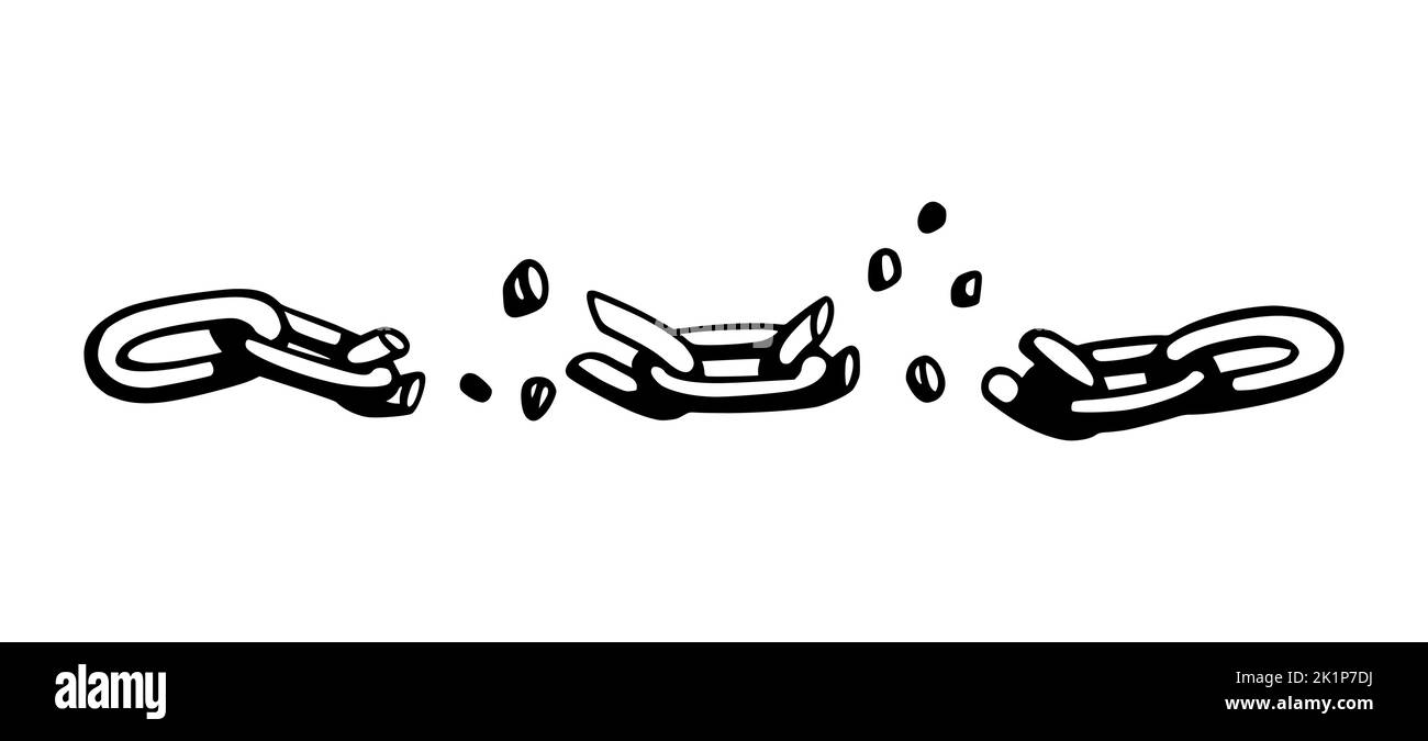 Broken chain with shatters as symbol of strength and freedom. Sketch of ...