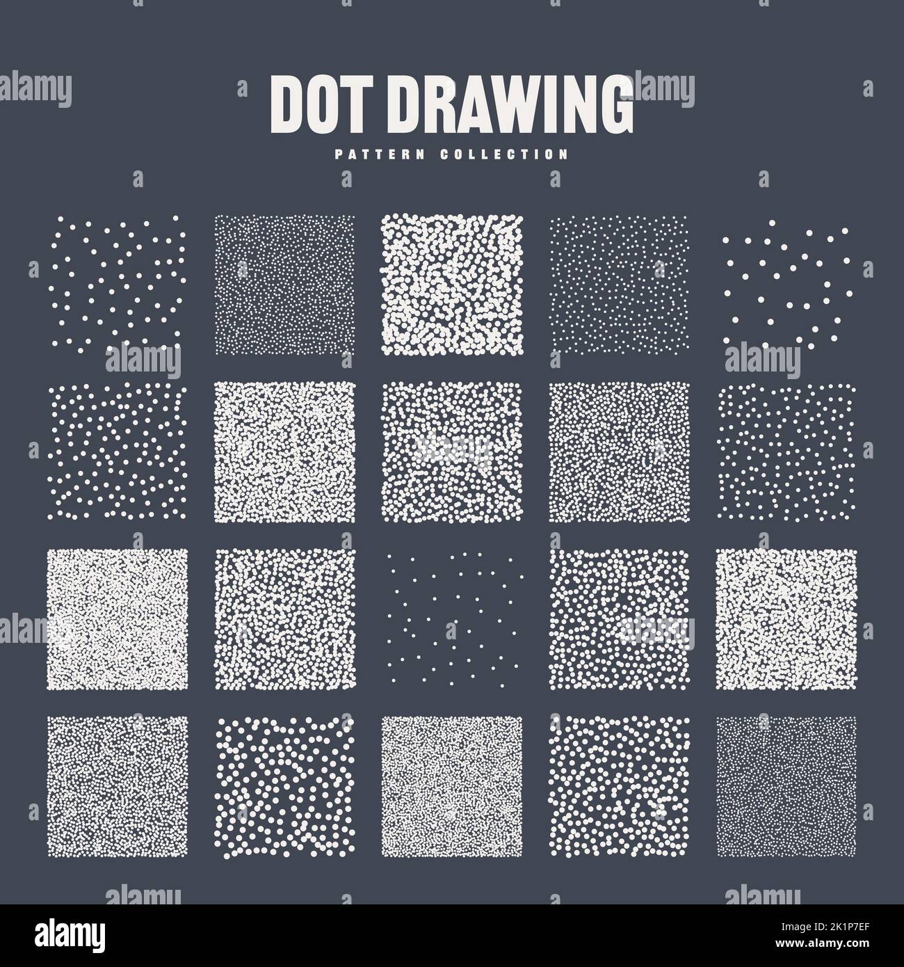 Square shaped dotted objects, stipple elements. Stippling, dotwork ...