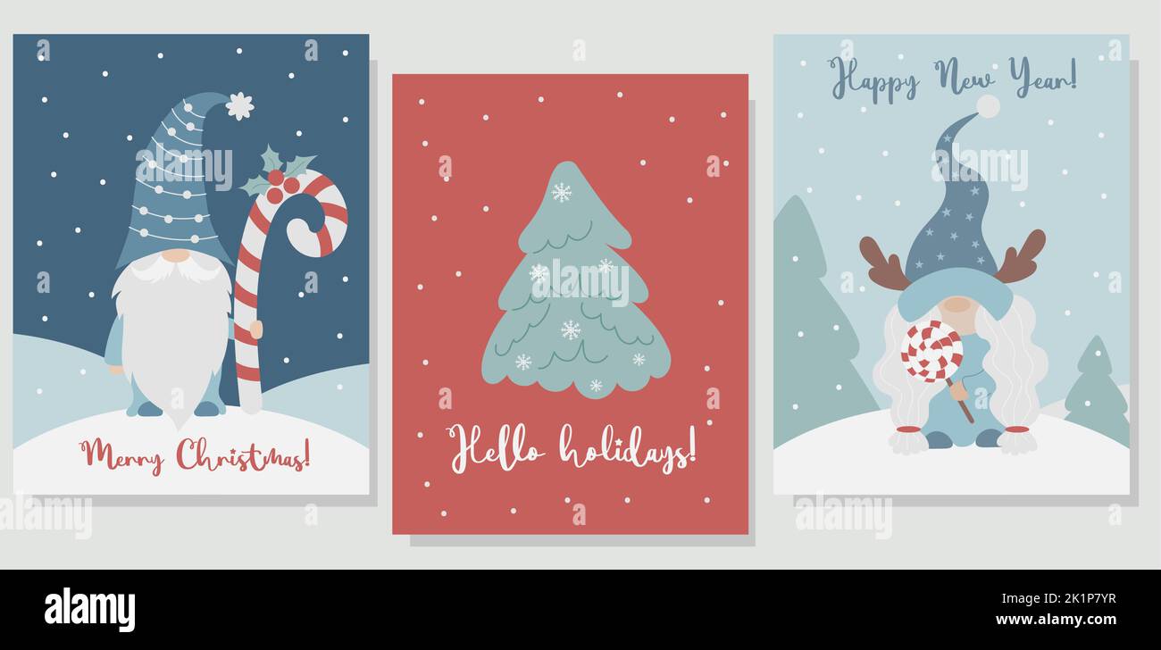 Christmas greeting posters with gnomes. Cute scandinavian gnome girl ...