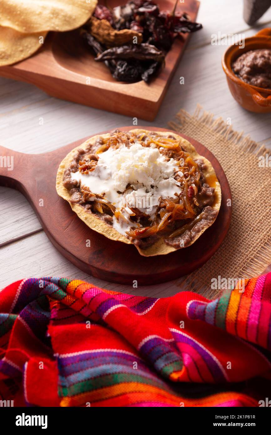 Tostada de Tinga de Res. Typical Mexican dish prepared mainly with ...