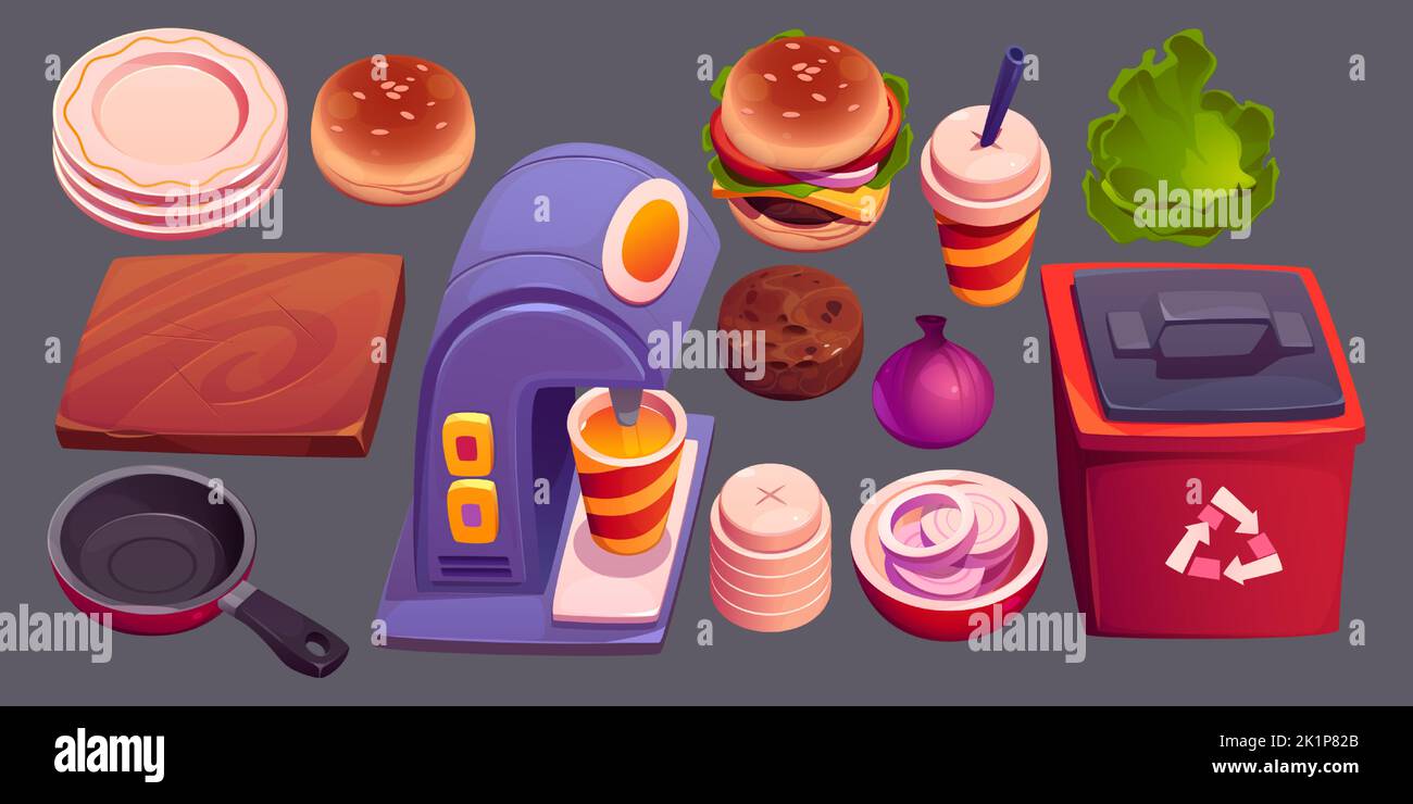 Fast food cafe stuff, meal ingredients and cooking supplies. Coffee ...