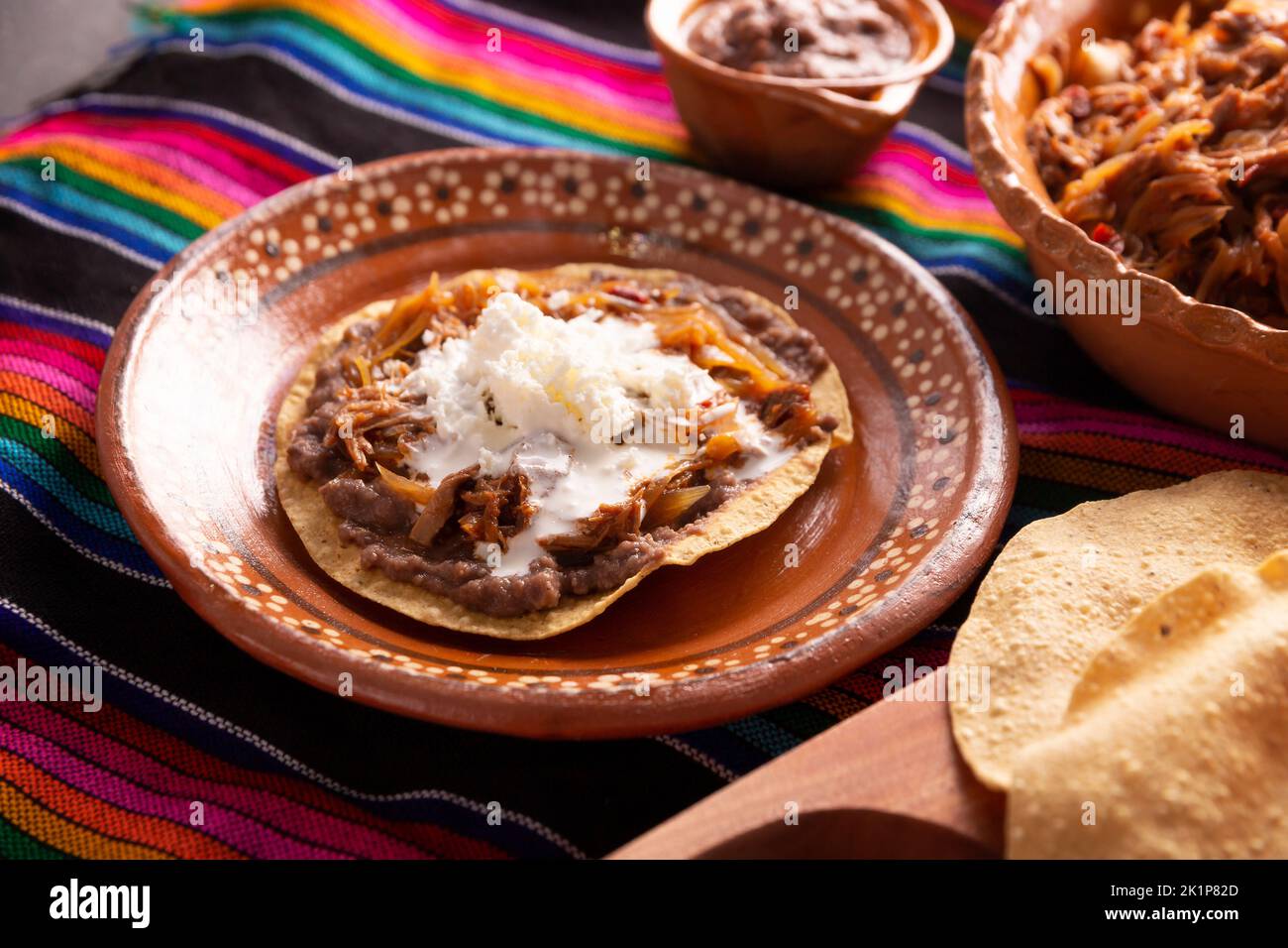 Tostada de Tinga de Res. Typical Mexican dish prepared mainly with ...