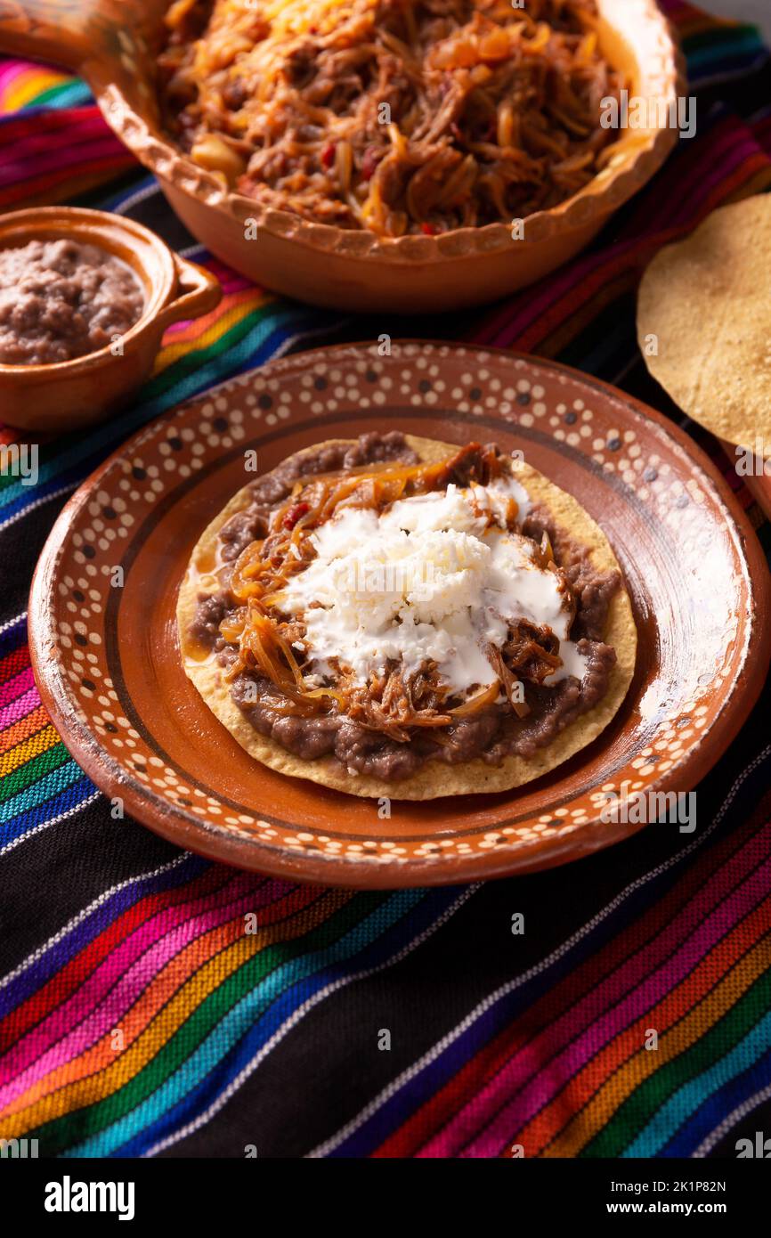 Tostada de Tinga de Res. Typical Mexican dish prepared mainly with ...