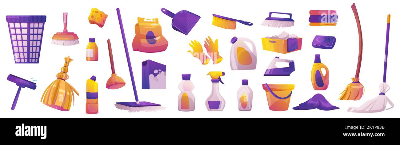 Equipment for house cleaning, brushes, soap, brooms, gloves and ...