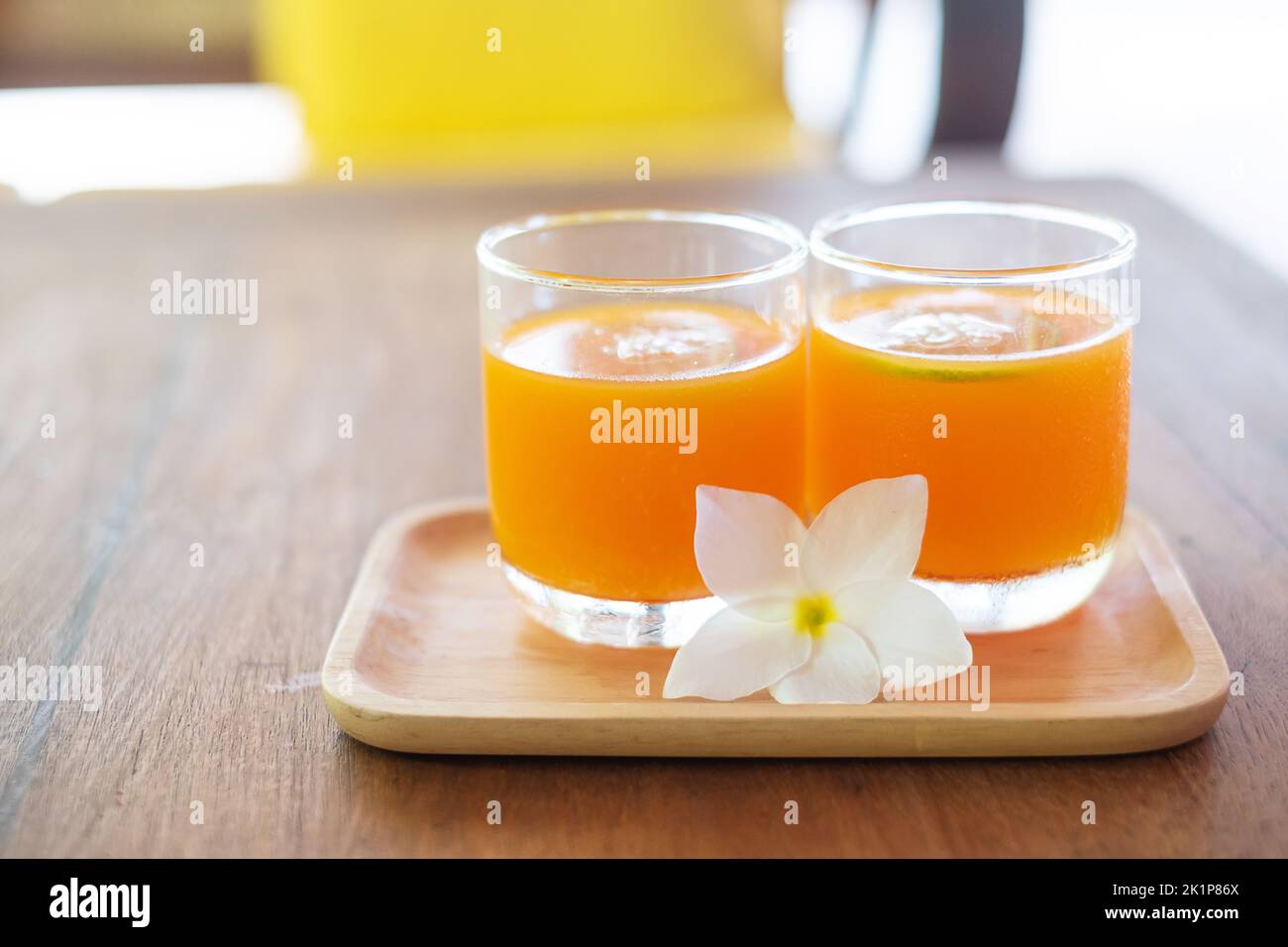 Fresh ice Orange juice in the luxury hotel, welcome drink for guests ...