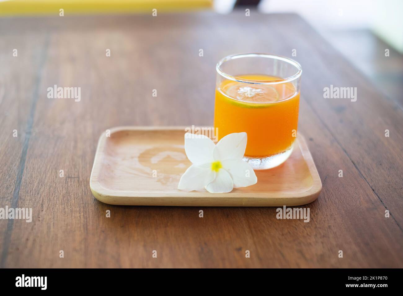 Fresh ice Orange juice in the luxury hotel, welcome drink for guests ...
