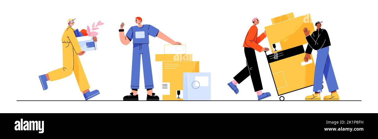 Service of house or office move, cargo delivery with loaders. Men ...