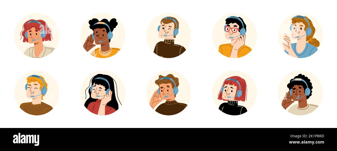Call center operator isolated avatars, round icons set. Customer ...