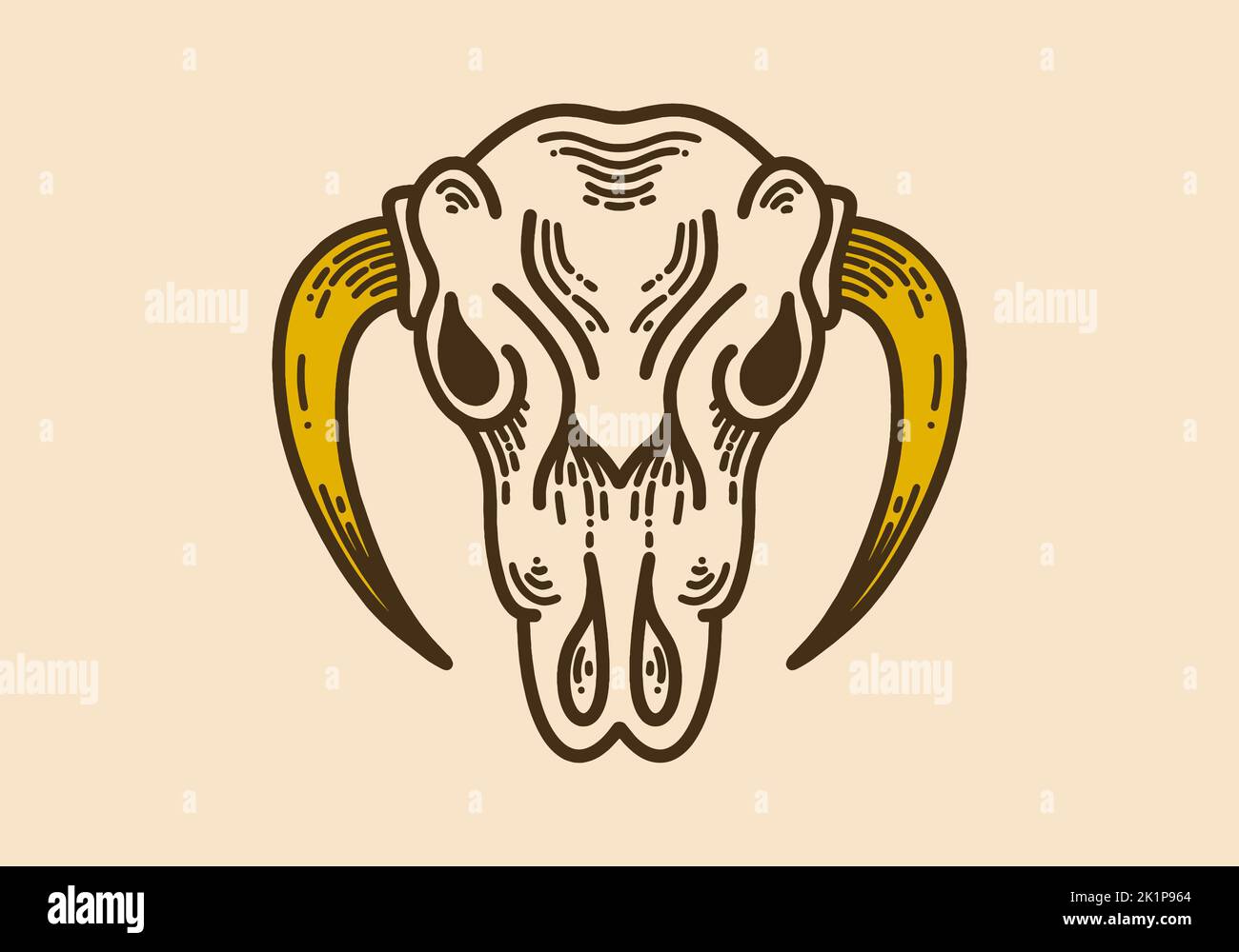 Bull skull with upside down horn vintage retro line art design Stock ...
