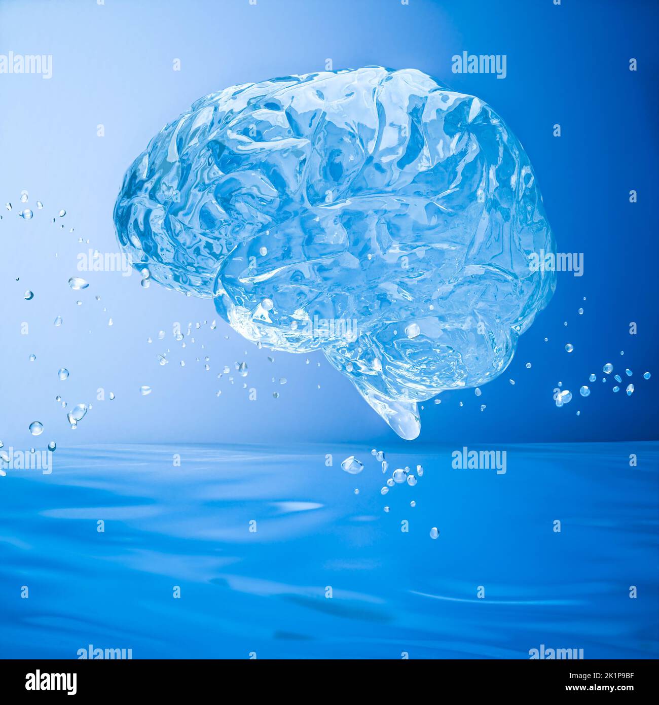 3D Rendering of a Clear Liquid Water forms into a Human Brain Stock ...