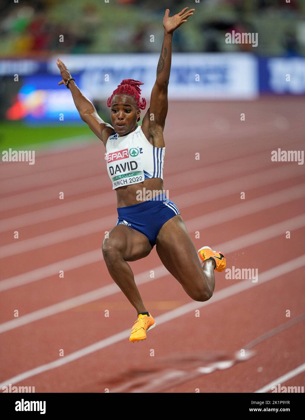 Yanis David participating in the long jump of the European Athletics ...