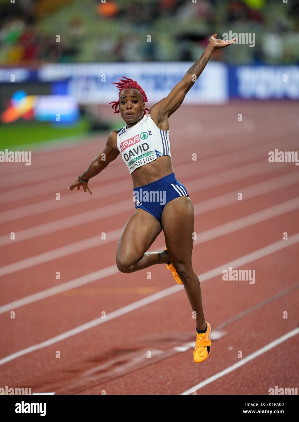 Yanis David participating in the long jump of the European Athletics ...