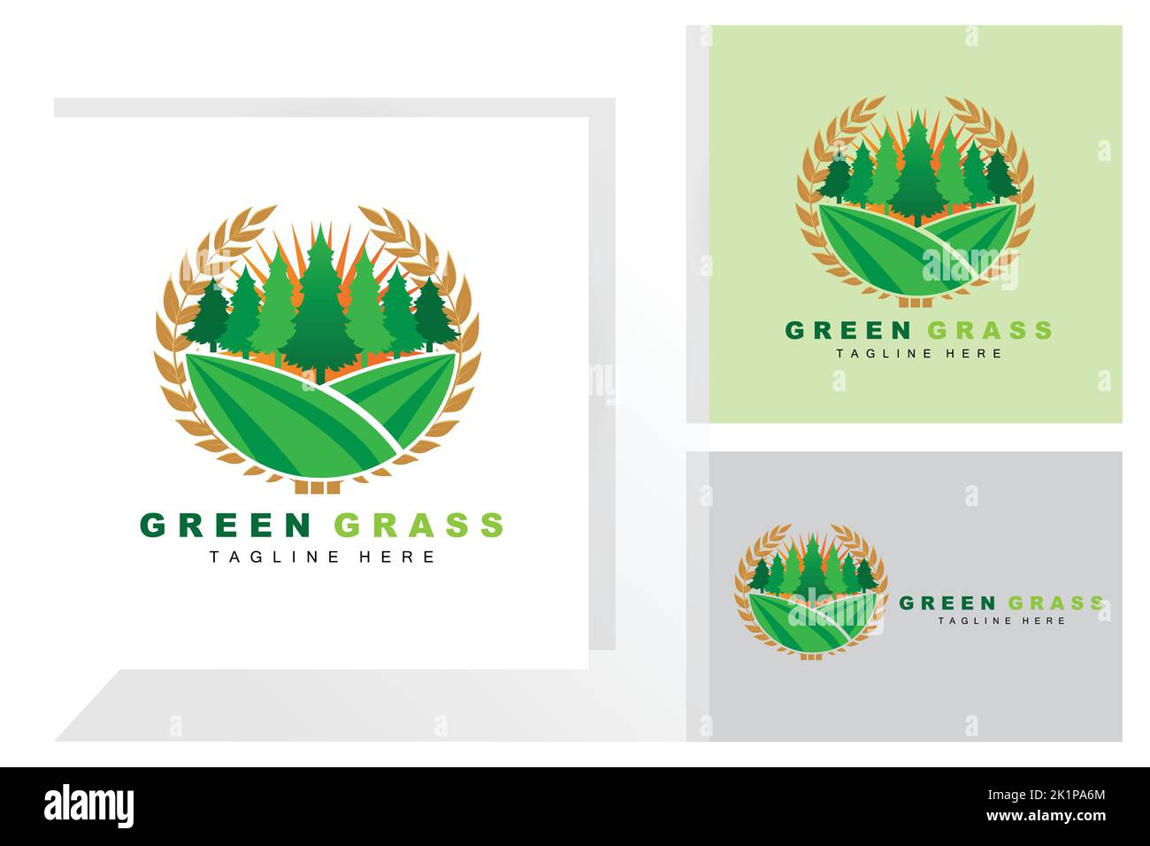 Green Grass Logo Design, Farm Landscape Illustration, Natural Scenery ...