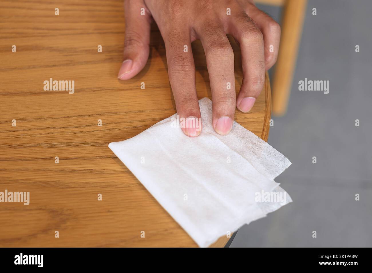 Hand cleaning table by wet wipes tissue and alcohol disinfectant at ...