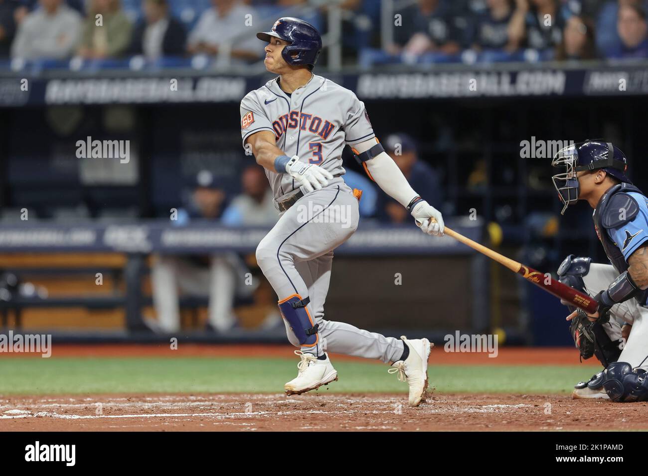 St. Petersburg, FL. USA; Houston Astros shortstop Jeremy Pena (3) flied ...