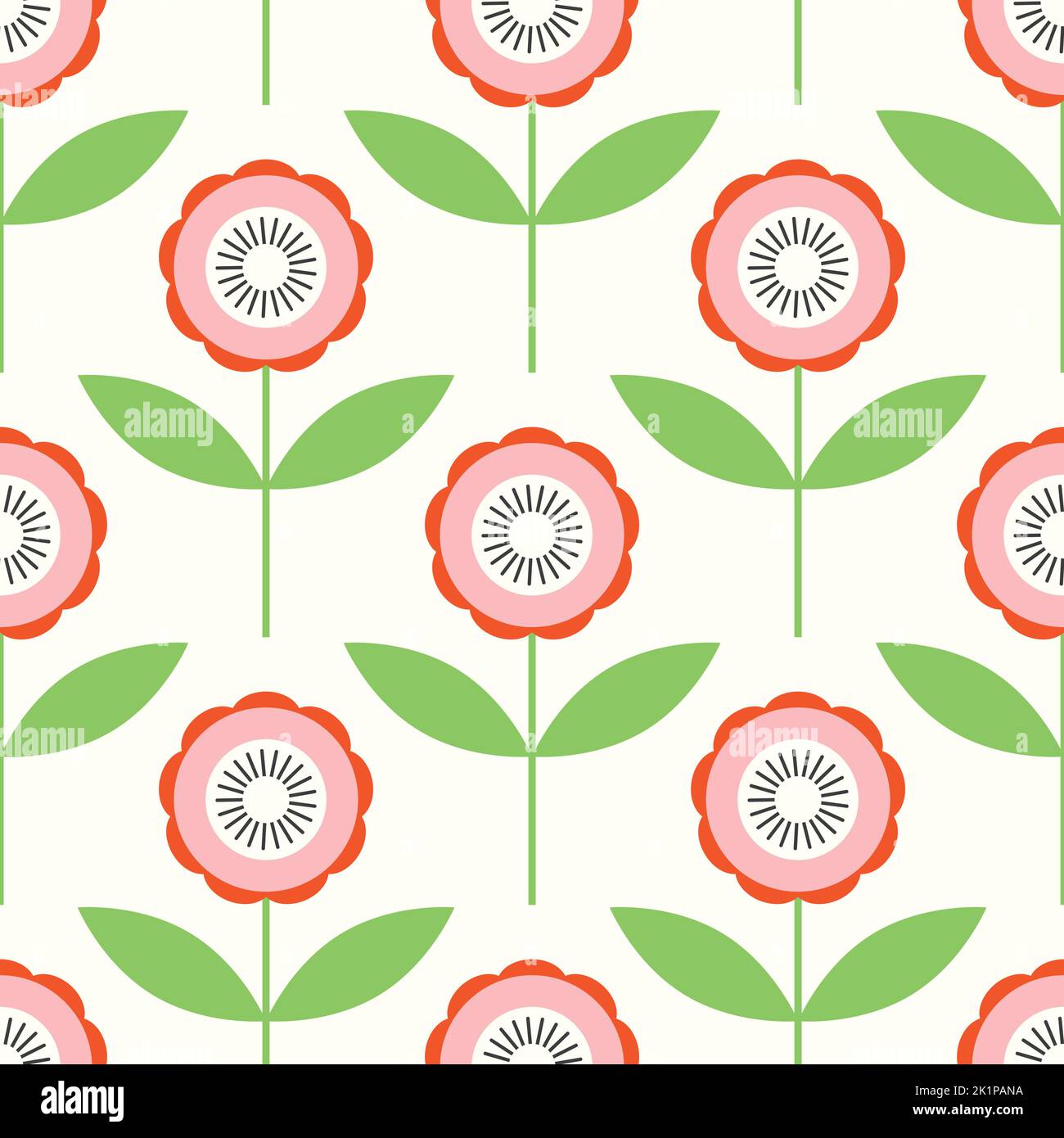 Floral vector pattern in pink and green, pretty tile effect seamless ...