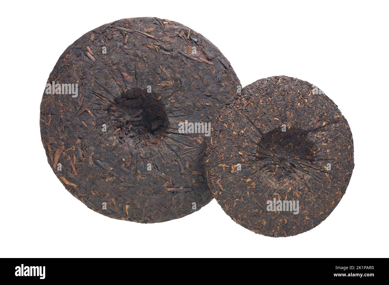 Two pressed pu-erh tea isolated on a white background, top view Stock ...