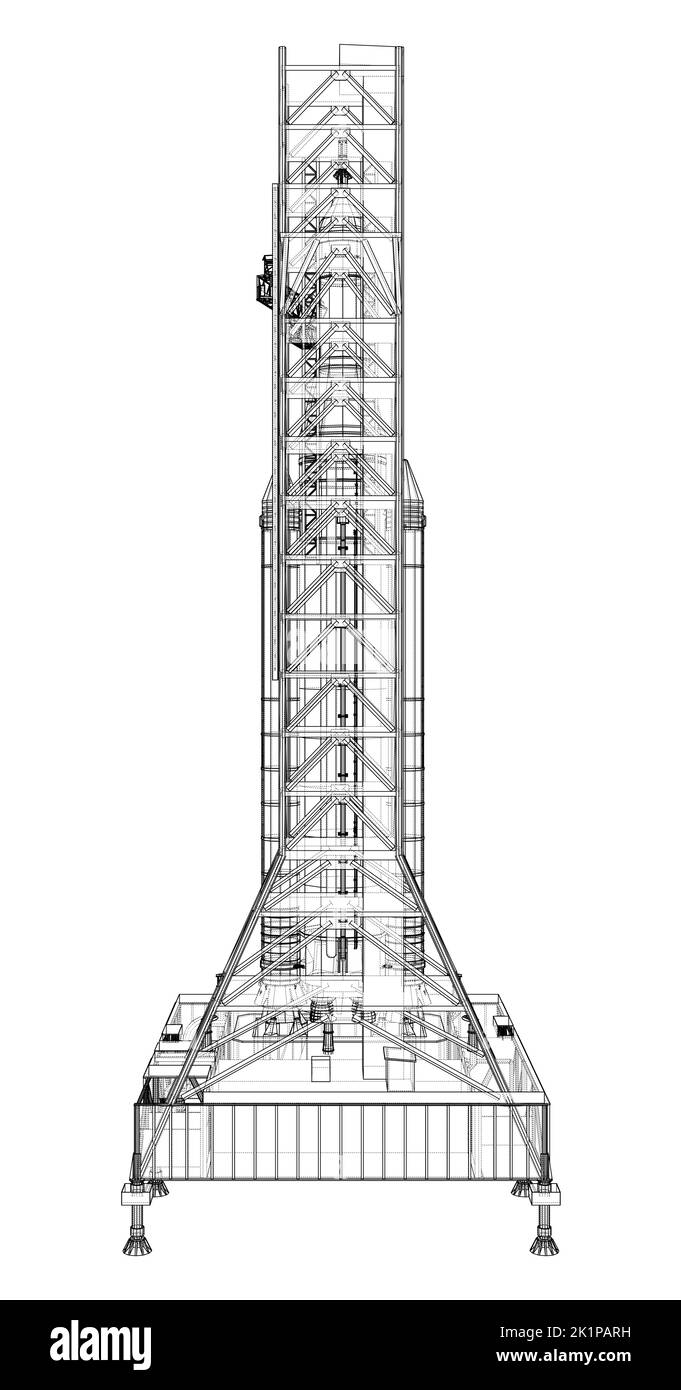 Space Rocket on launch pad. Vector rendering of 3d Stock Vector Image ...