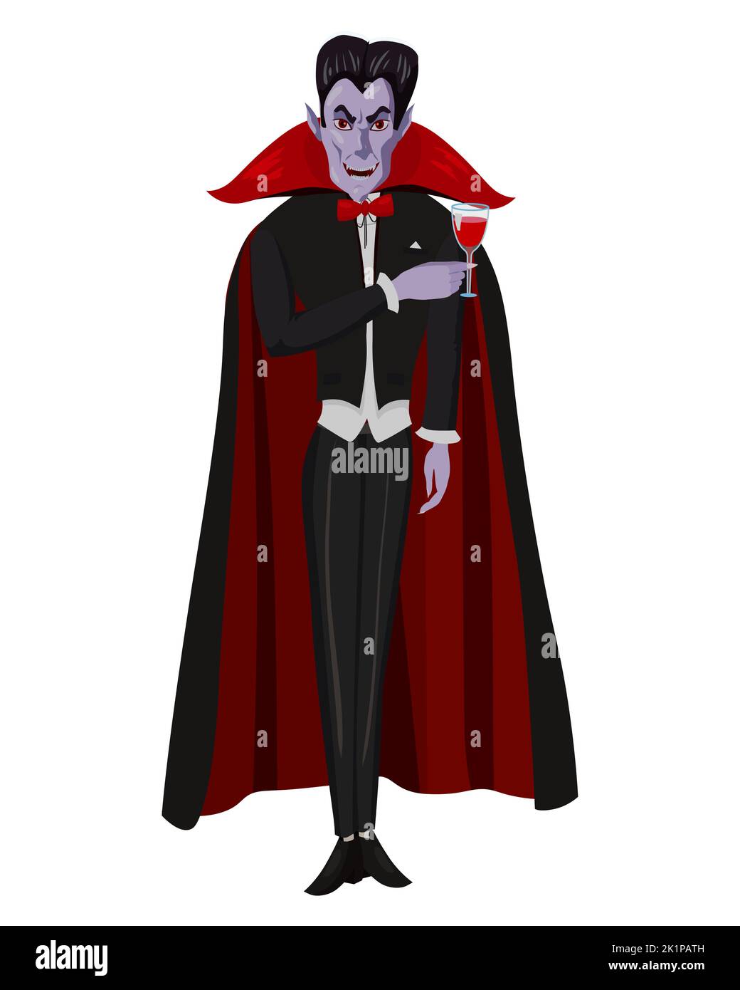 Dracula vampire character in black red cape with wineglass. Vector ...