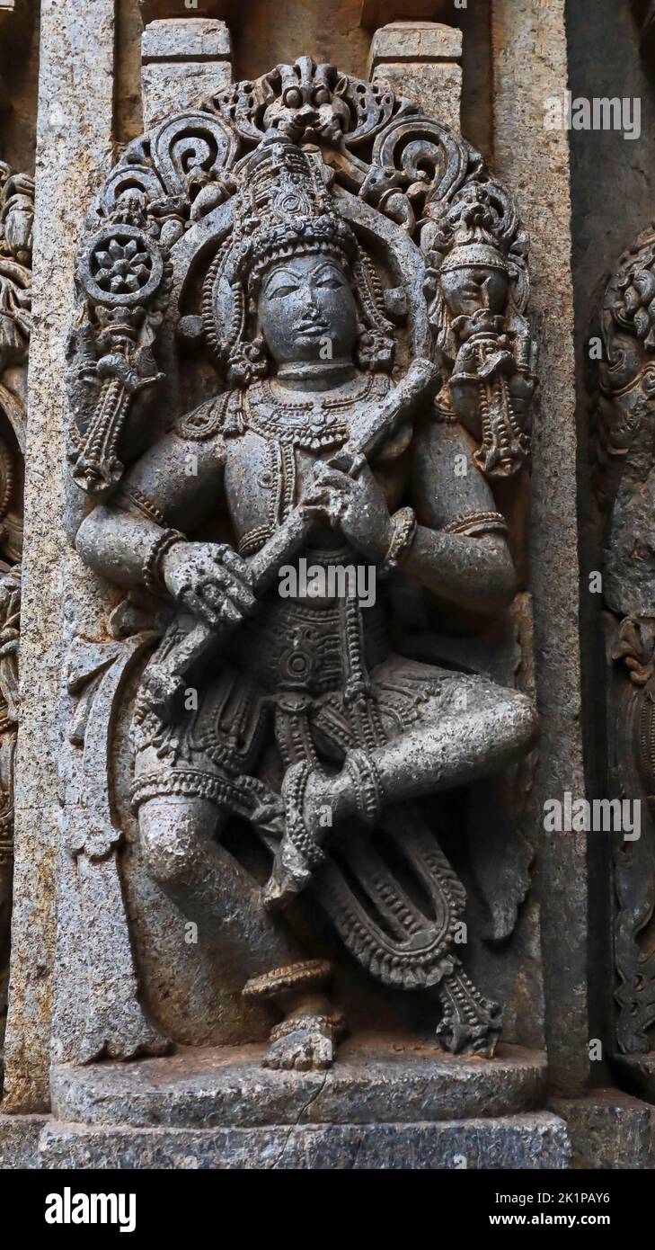 Sculpture of Lord Vishnu in a dancing pose, Chennakeshava Temple ...