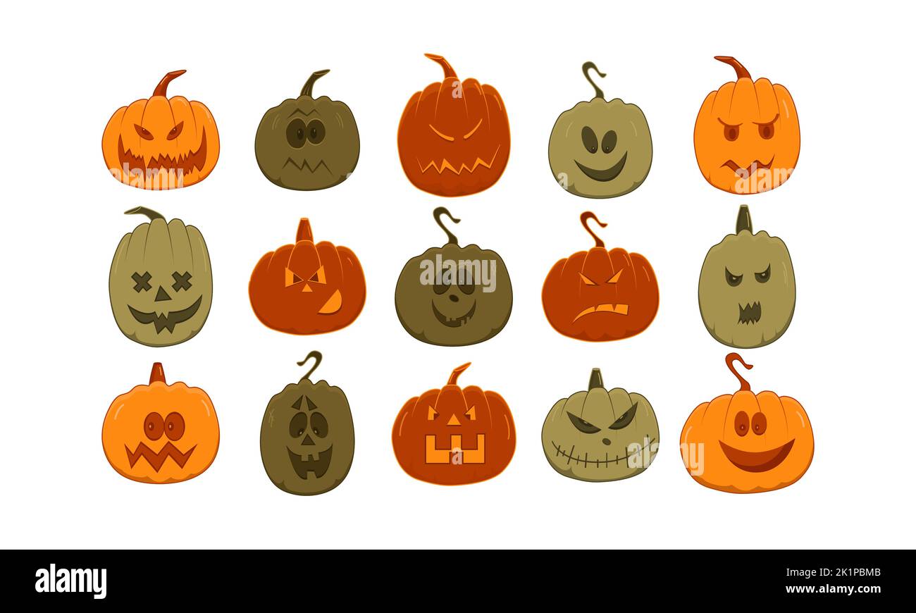 Halloween pumpkin face icons, isolated on a white background. A set of ...