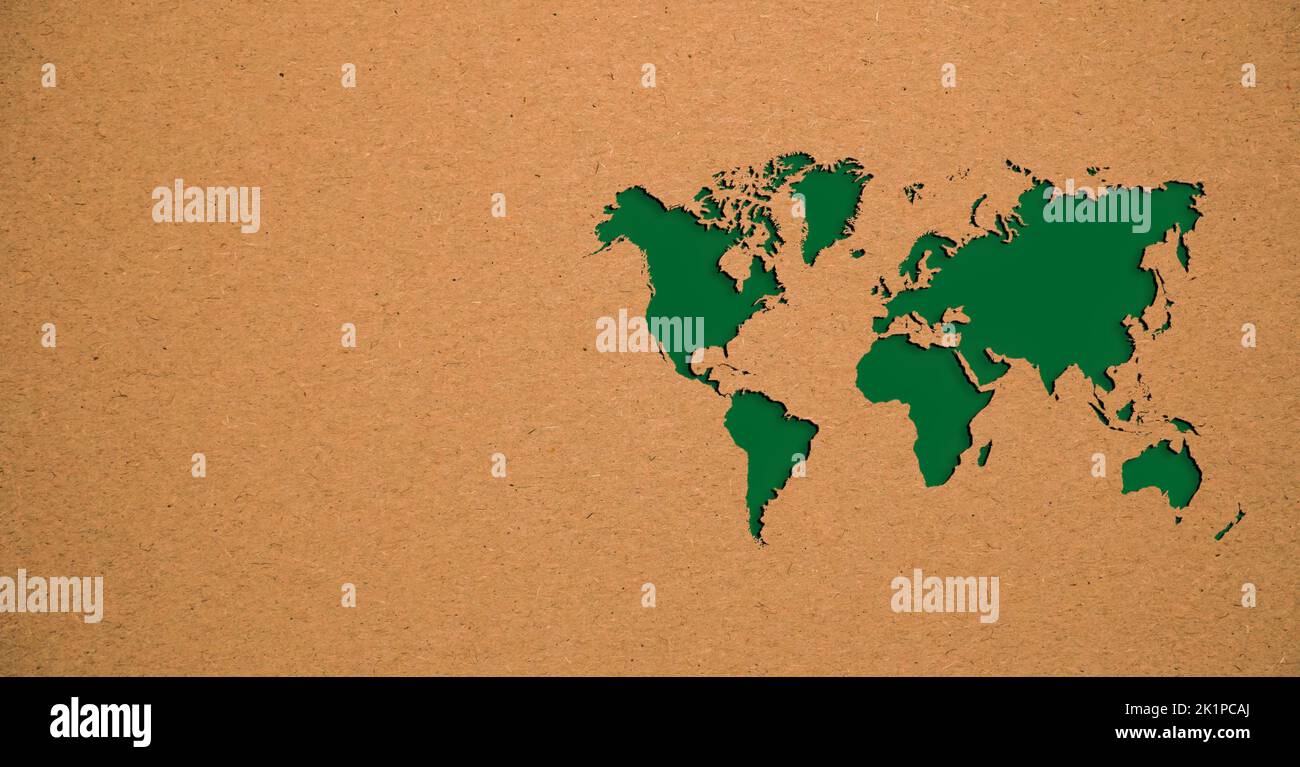 Green papercut world map on recycled paper. Recycled paper cutout for ...