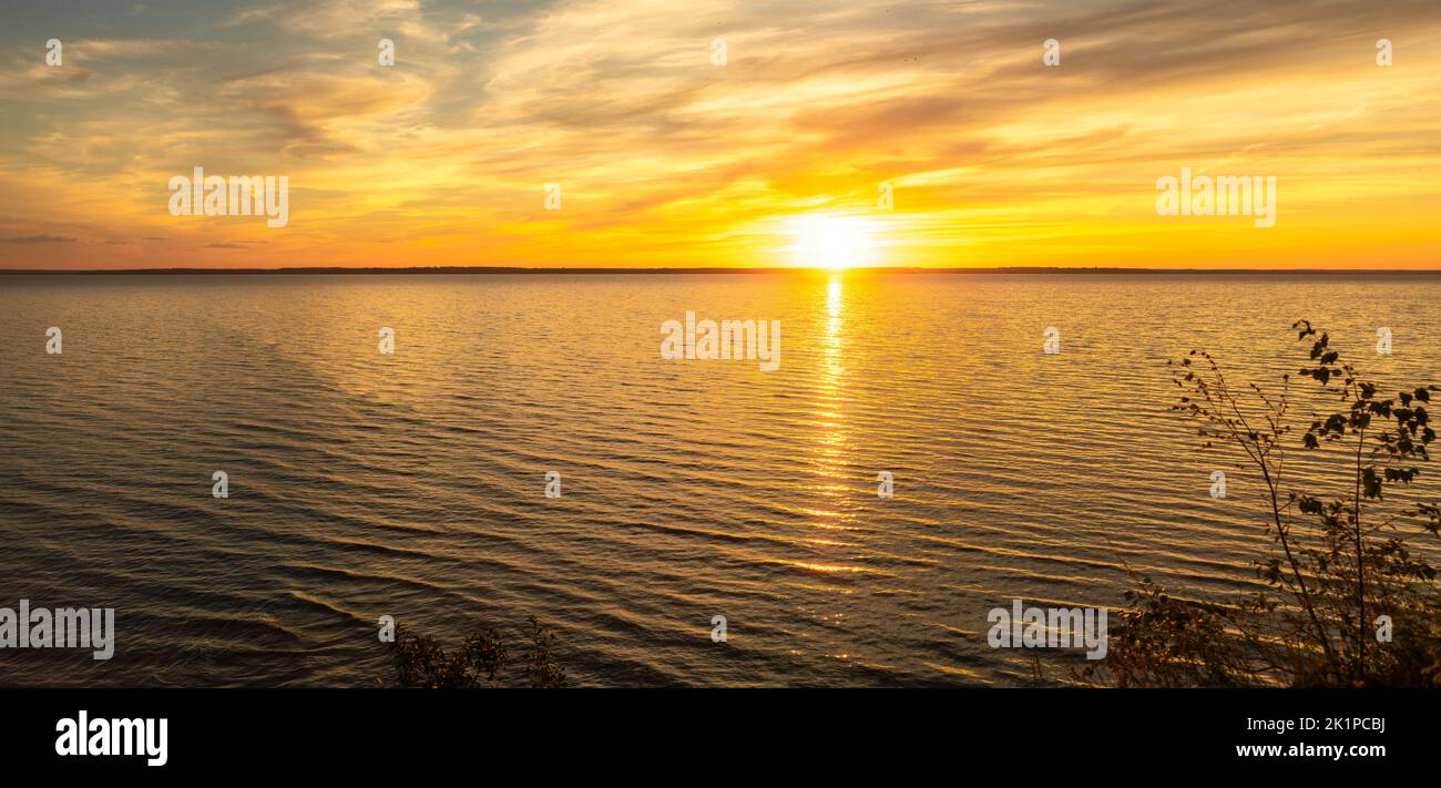 Fiery orange sunset sky. Countryside Landscape Under Scenic Colorful ...
