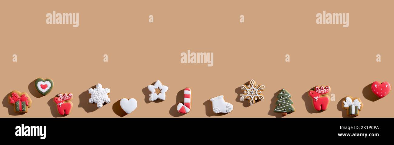 Beige New Year advertising background. Cookie decor. Winter holidays ...
