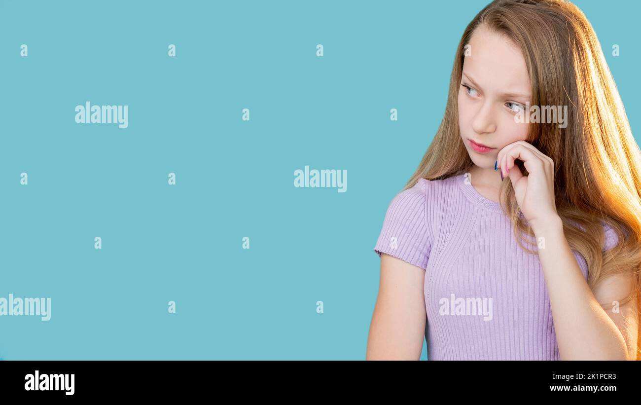 Pensive child. Advertising background. Hard choice. Tough decision ...