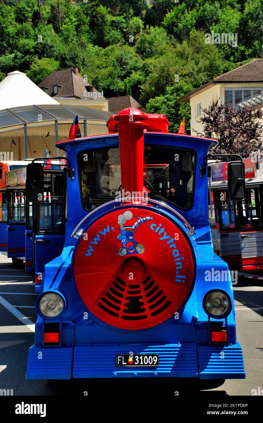 Tourist train for city sightseeing, Vaduz, Liechtenstein, Europe Stock ...