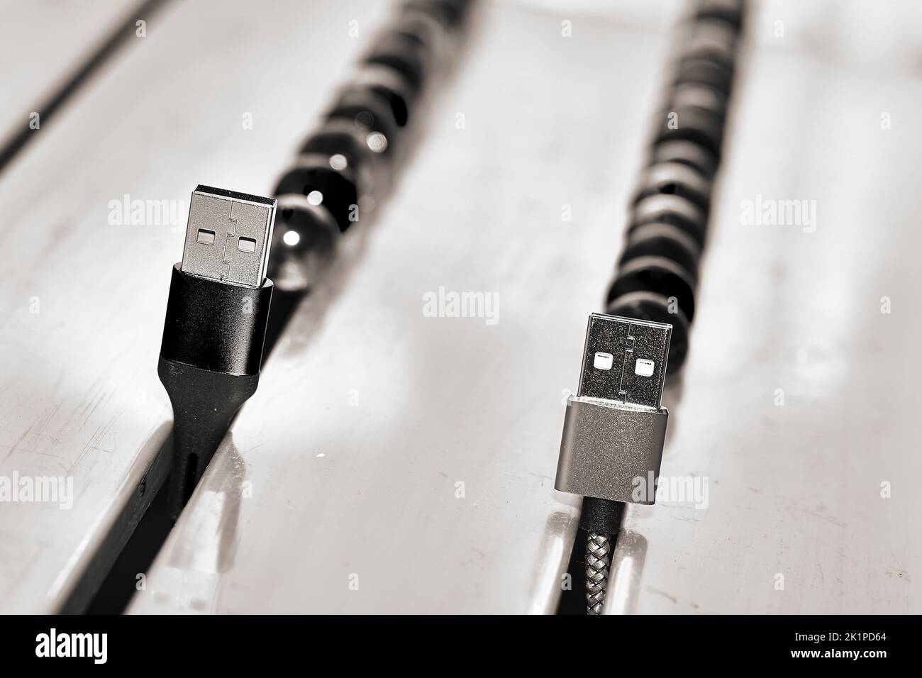 Connect and chat. Black and white usb cables and balloons Stock Photo ...