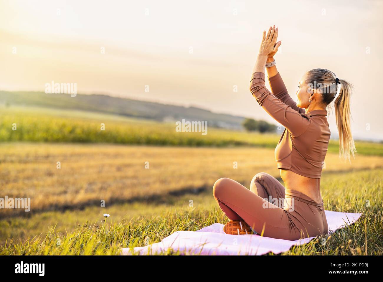 Lifestyle woman yoga exercise and pose for healthy life. Young girl or ...