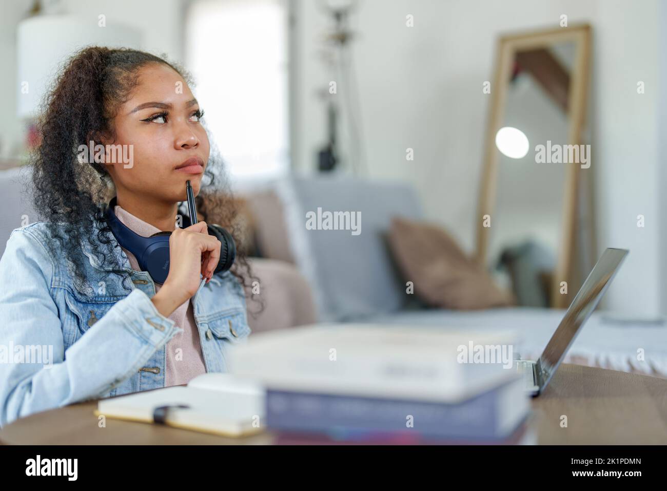 African American using computers and notebooks to study online Stock ...